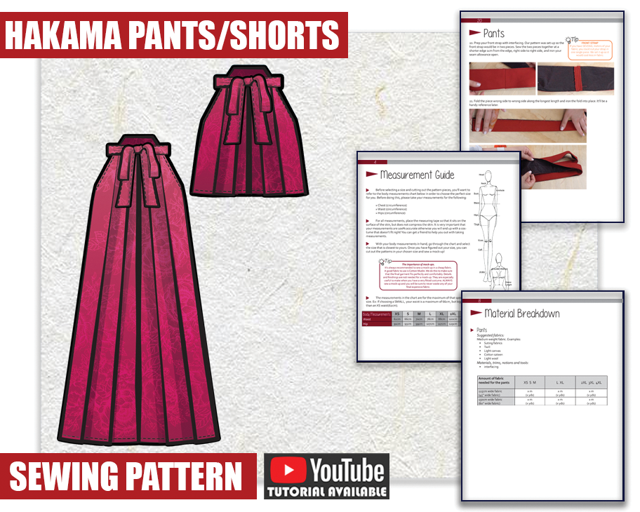 Hakama Pants and Shorts Sewing Pattern/Downloadable PDF and Tutorial B ...