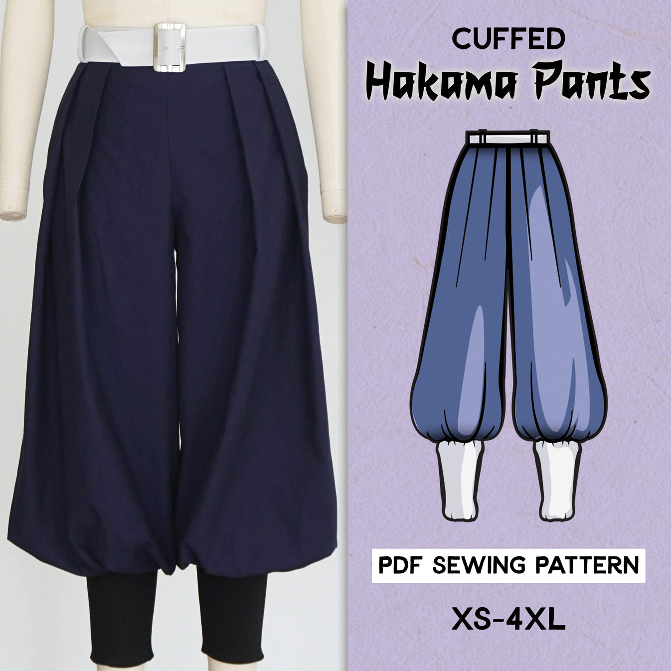 Cuffed Hakama Pants Sewing Pattern PDF and Tutorial Book And Vidéo