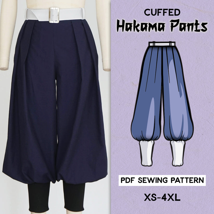 Cuffed Hakama Pants Sewing Pattern PDF and Tutorial Book And Vidéo