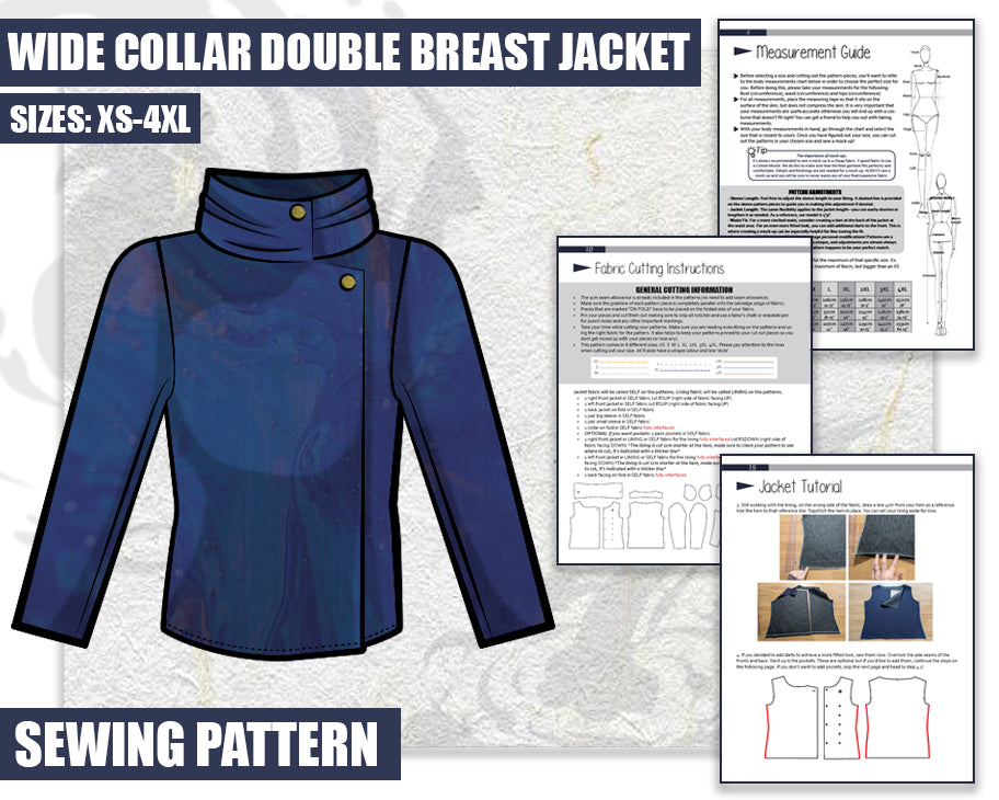 Wide Collar Double Breasted Jacket Sewing Pattern/Downloadable PDF Fil ...